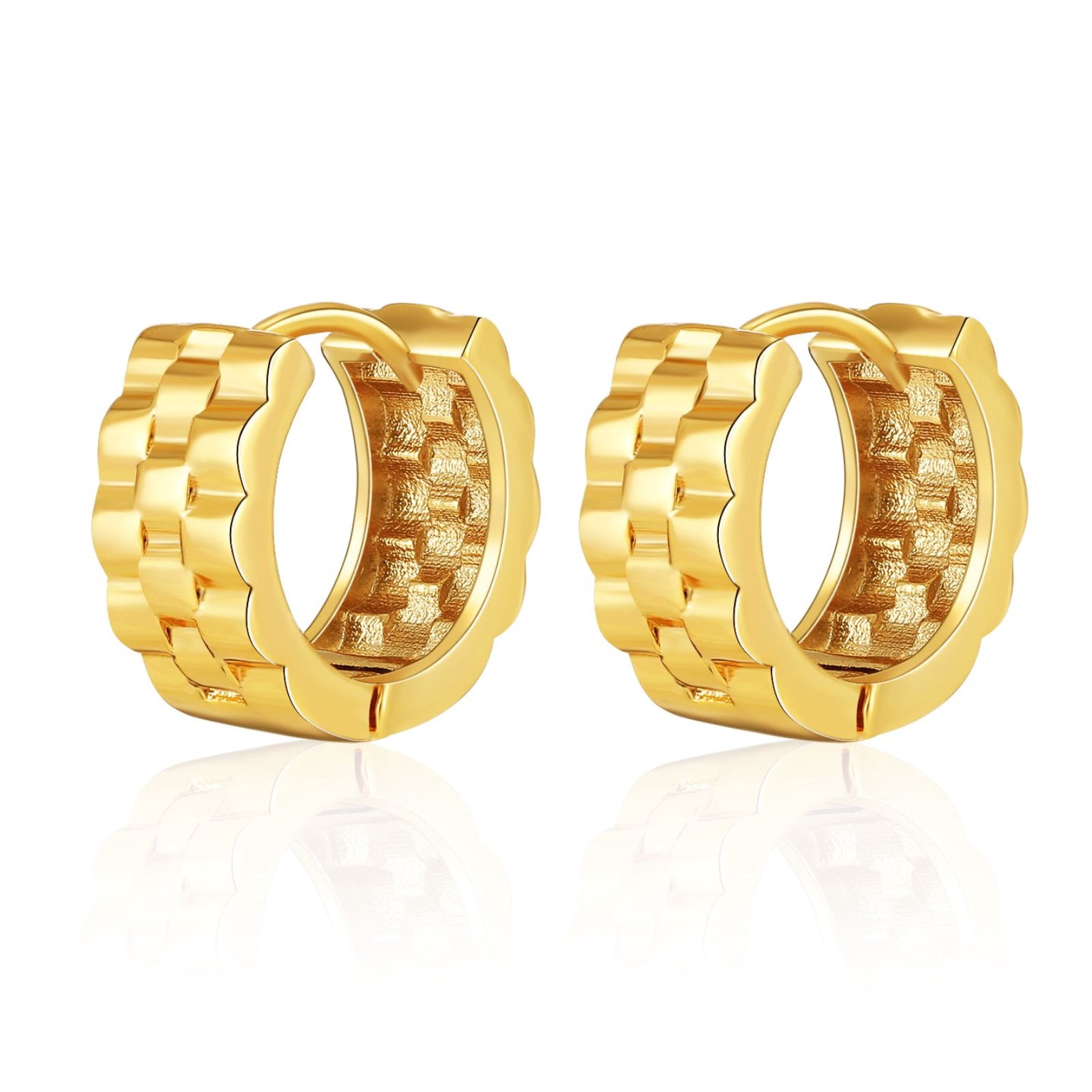 Embossed Concave-Convex Ear Clip Texture 18K Gold Ear Ring Small ...