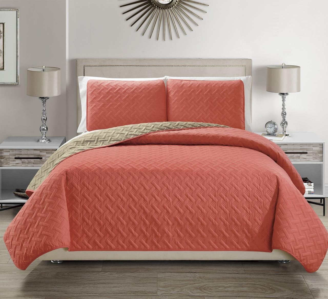 Embossed Coral Reversible Bedspread/Quilt Set King - Walmart.com