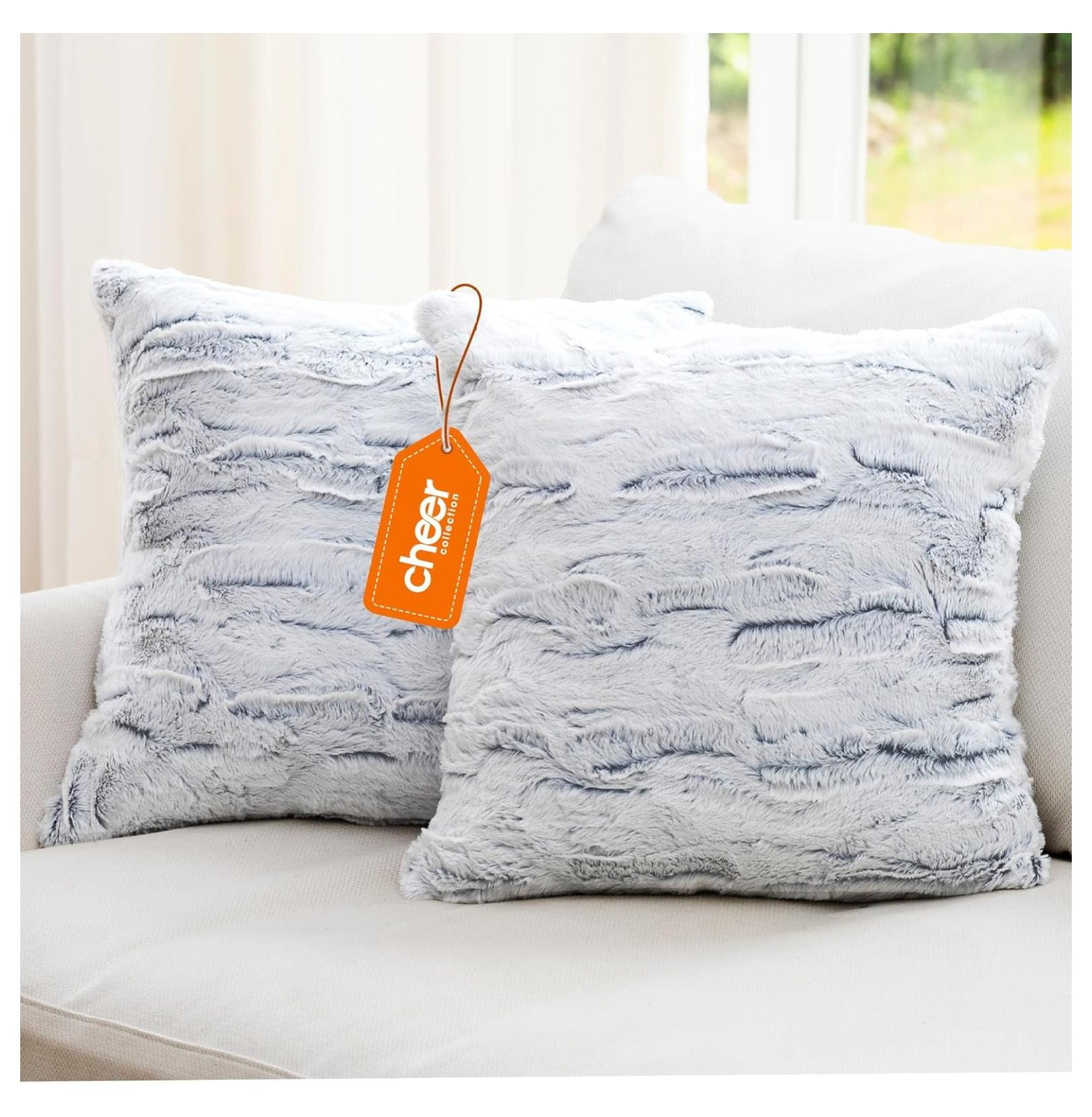 Embossed Faux Fur Throw Pillows Blue Ombre Design 2-piece Set for Couch ...