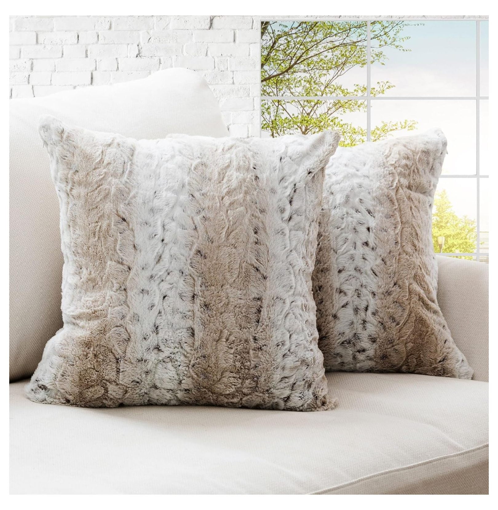 Embossed Faux Fur Throw Pillows - Set of 2 Lumbar Couch Pillows, 20" x ...
