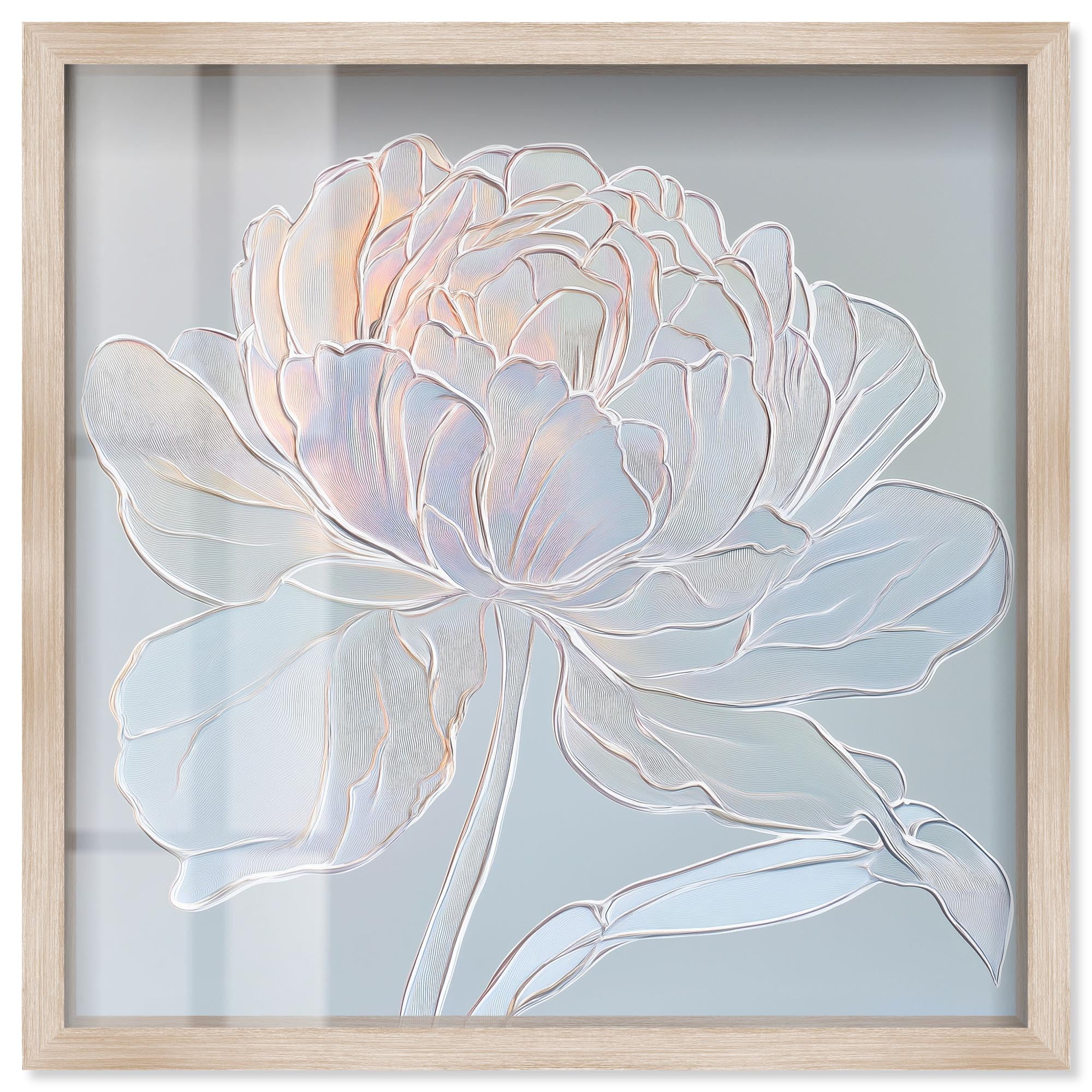 Embossed Flower II Shadowbox Print Elegant Floral Decor by Art Remedy, Blonde Frame, 12 x 12 ...