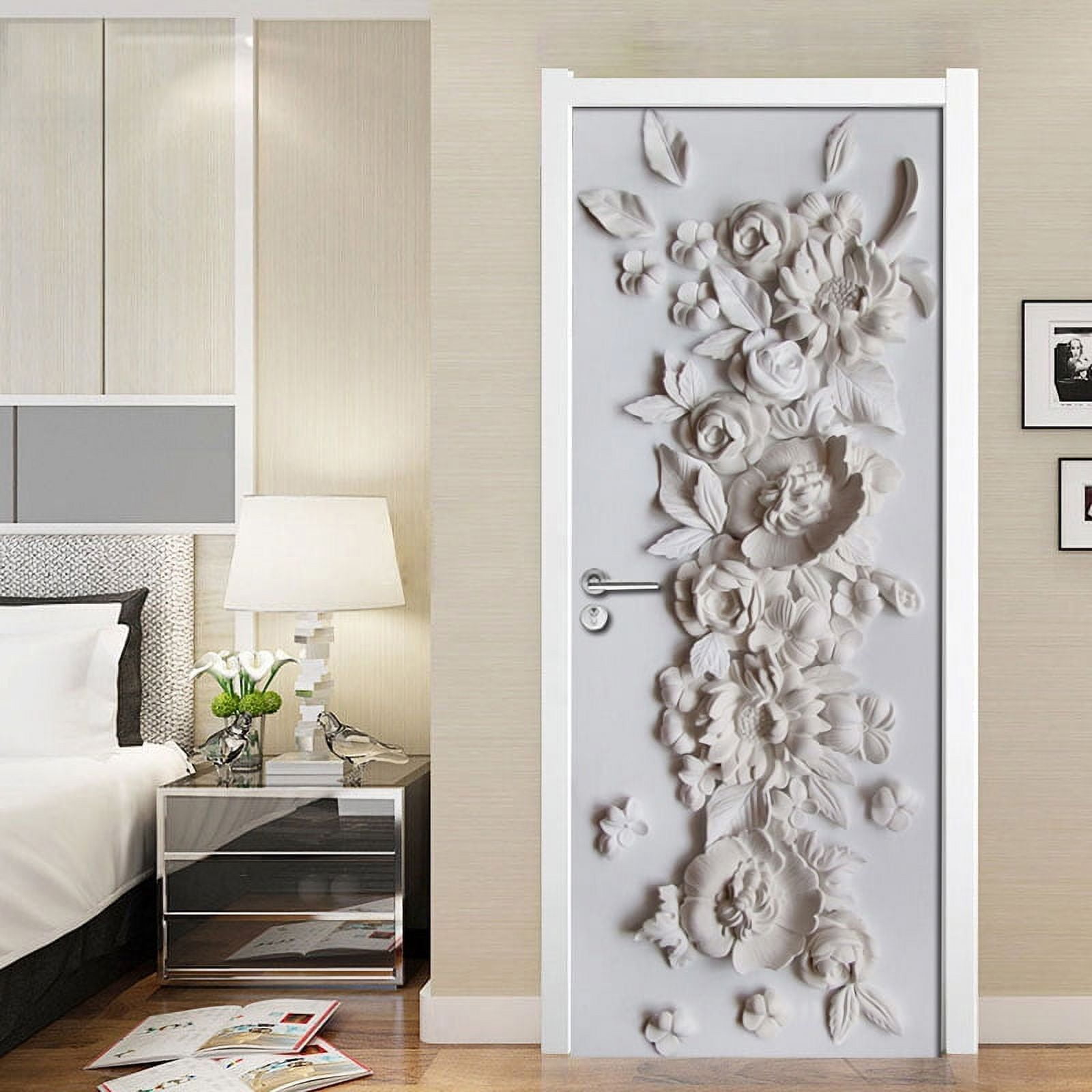 Embossed Flower Mural Bedroom Living Room Door Decoration Sticker 3D ...