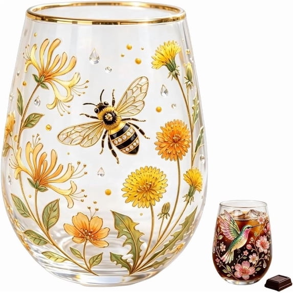 Embossed Glass Tea Cup Hummingbird Floral Gold Rim 14oz Clear Glass Mug ...