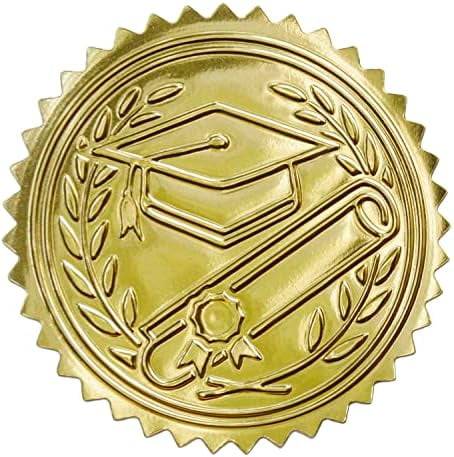 Embossed Graduation Cap Gold Certificate Seals Diplomas Gold foil Seals ...