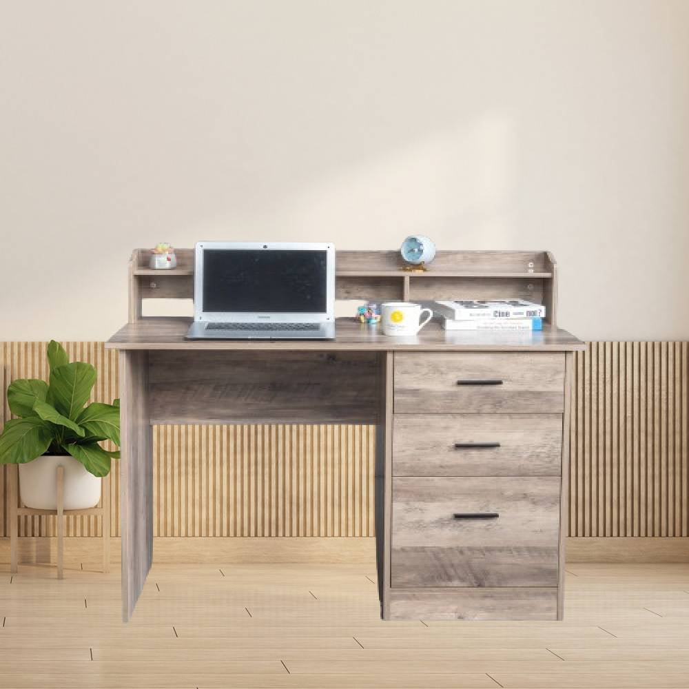 Embossed Gray Computer Desk with Three Drawers and Hanging Letter Size ...