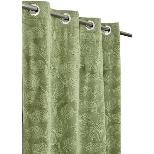 Embossed Leaf Print Velvet Curtains, Grommet Top Room Darkening Window ...