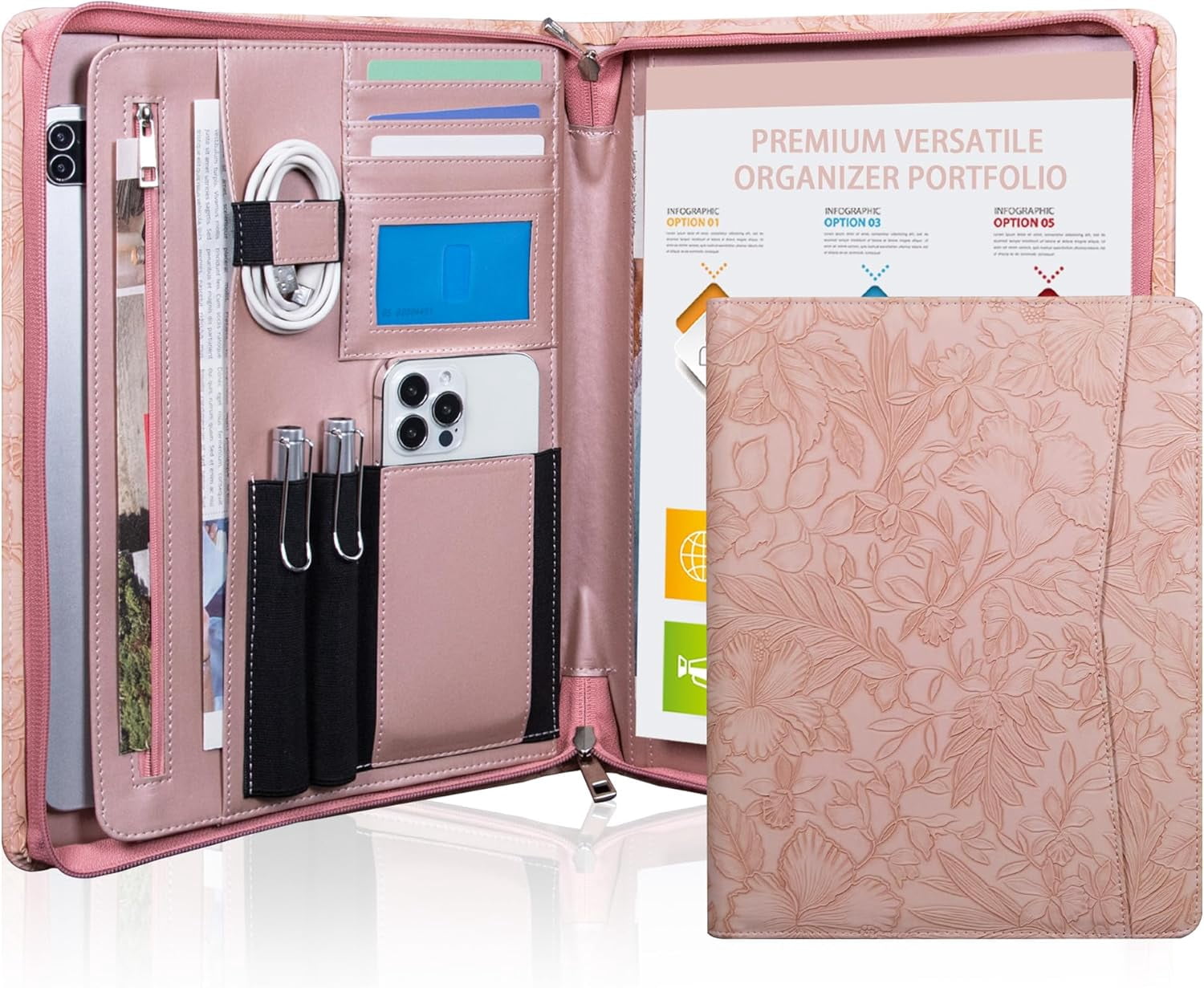 Embossed PU Leather Portfolio for Women,Professional Organize 3-Ring ...