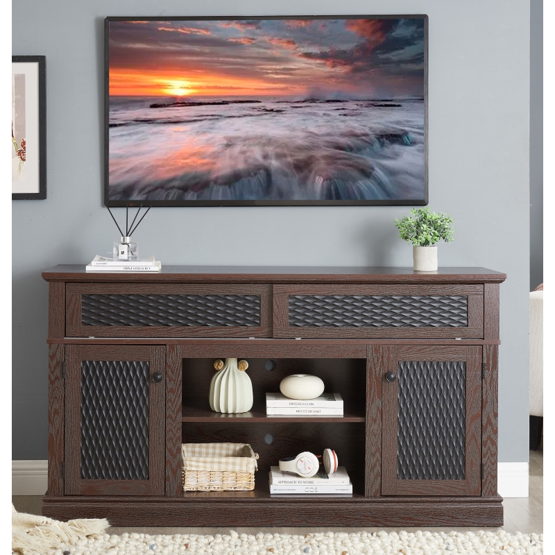 Embossed Pattern TV Stand, TV and Media Console with Open and Closed ...