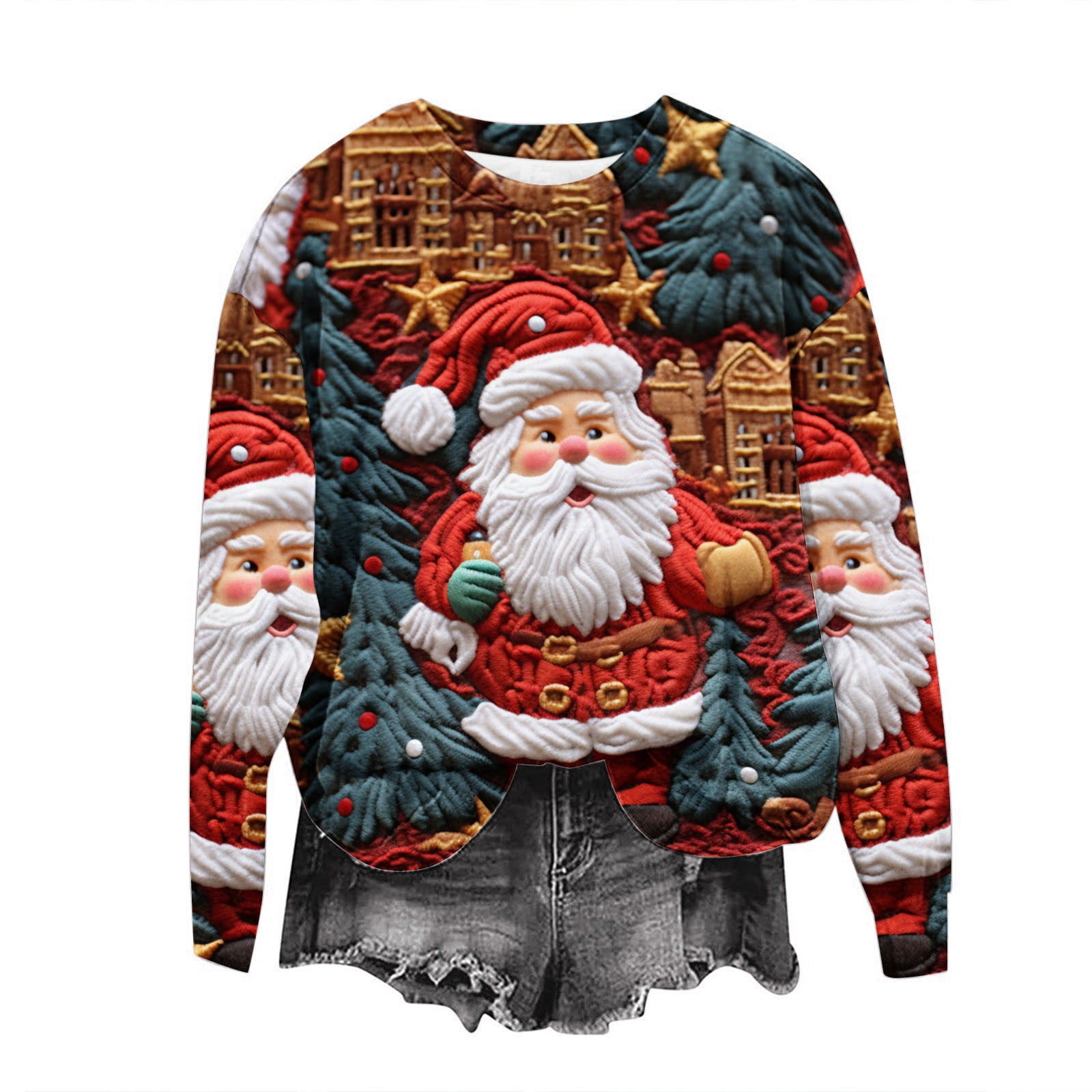 Embossed Pink Santa Sweatshirt for Men Graphic Sweatshirt Xmas Crew ...