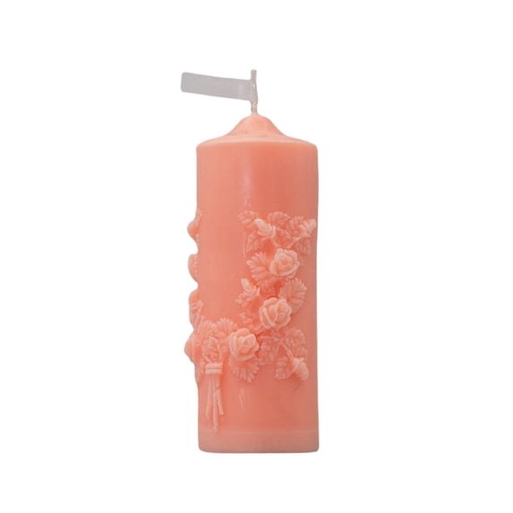 Embossed Rose Column Scented Candle Pillar Candle with Floral Design ...