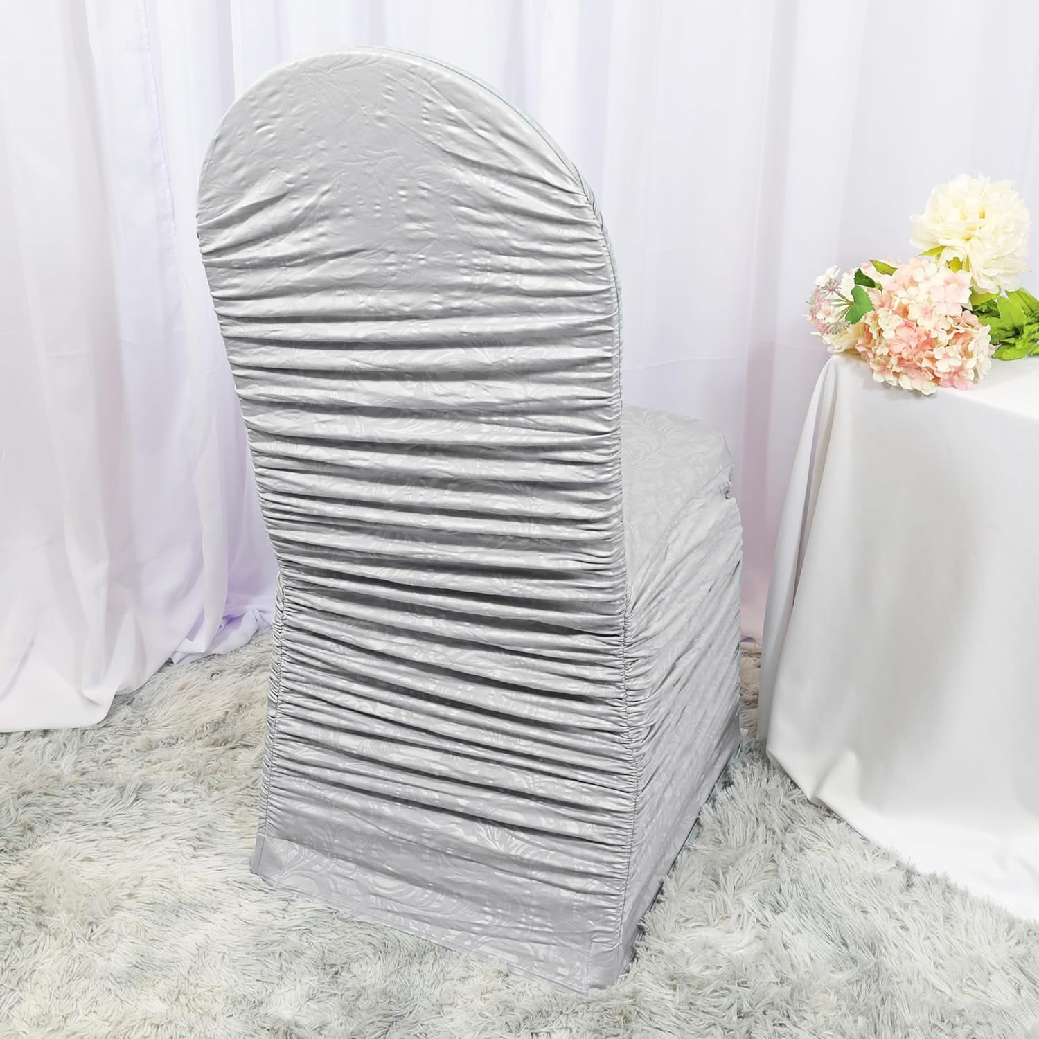 Embossed Ruffle Spandex Banquet Fitted Chair Covers, Ruffled Ruched ...