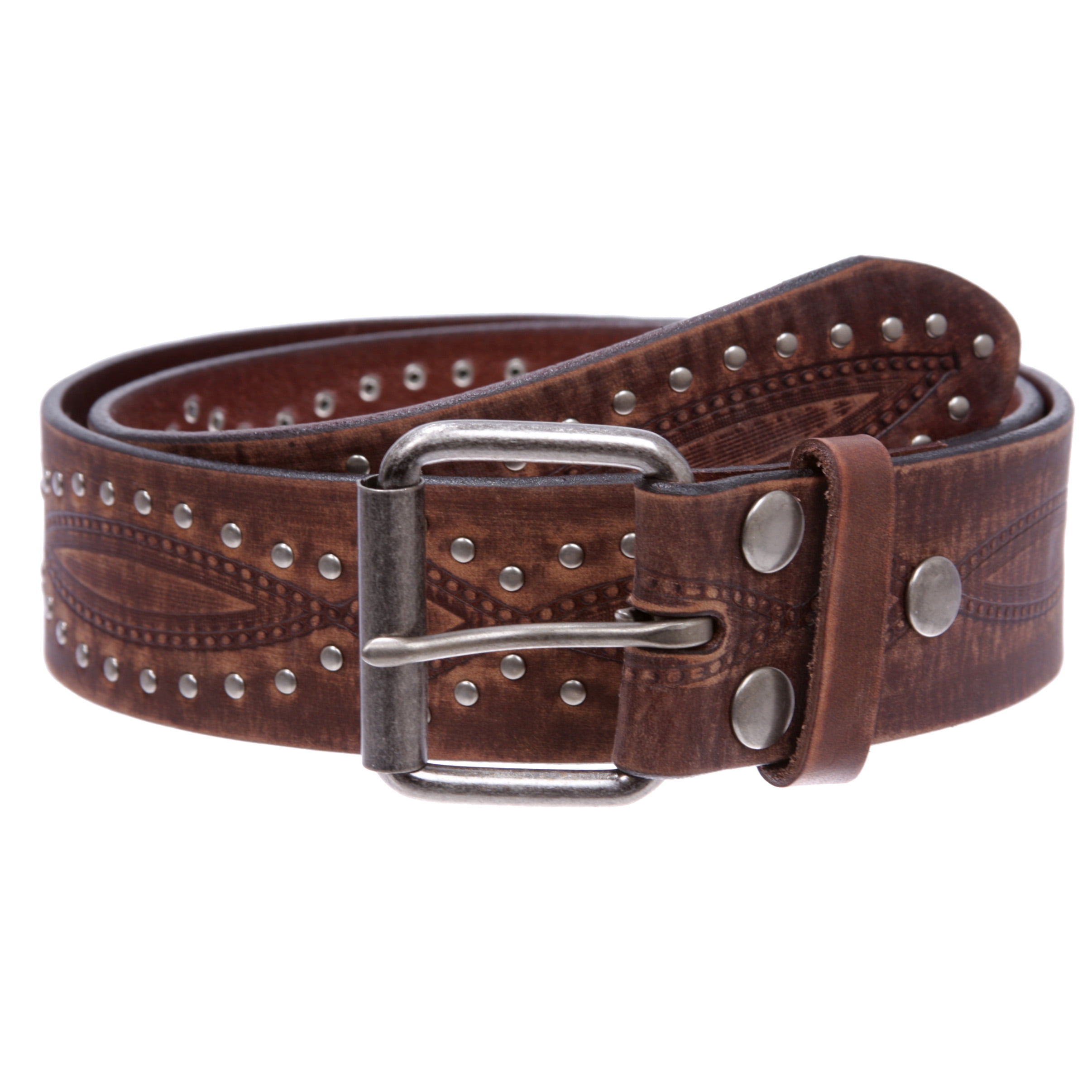 Embossed Vintage Cowhide Thick Leather Riveted Nailhead Studded Casual ...