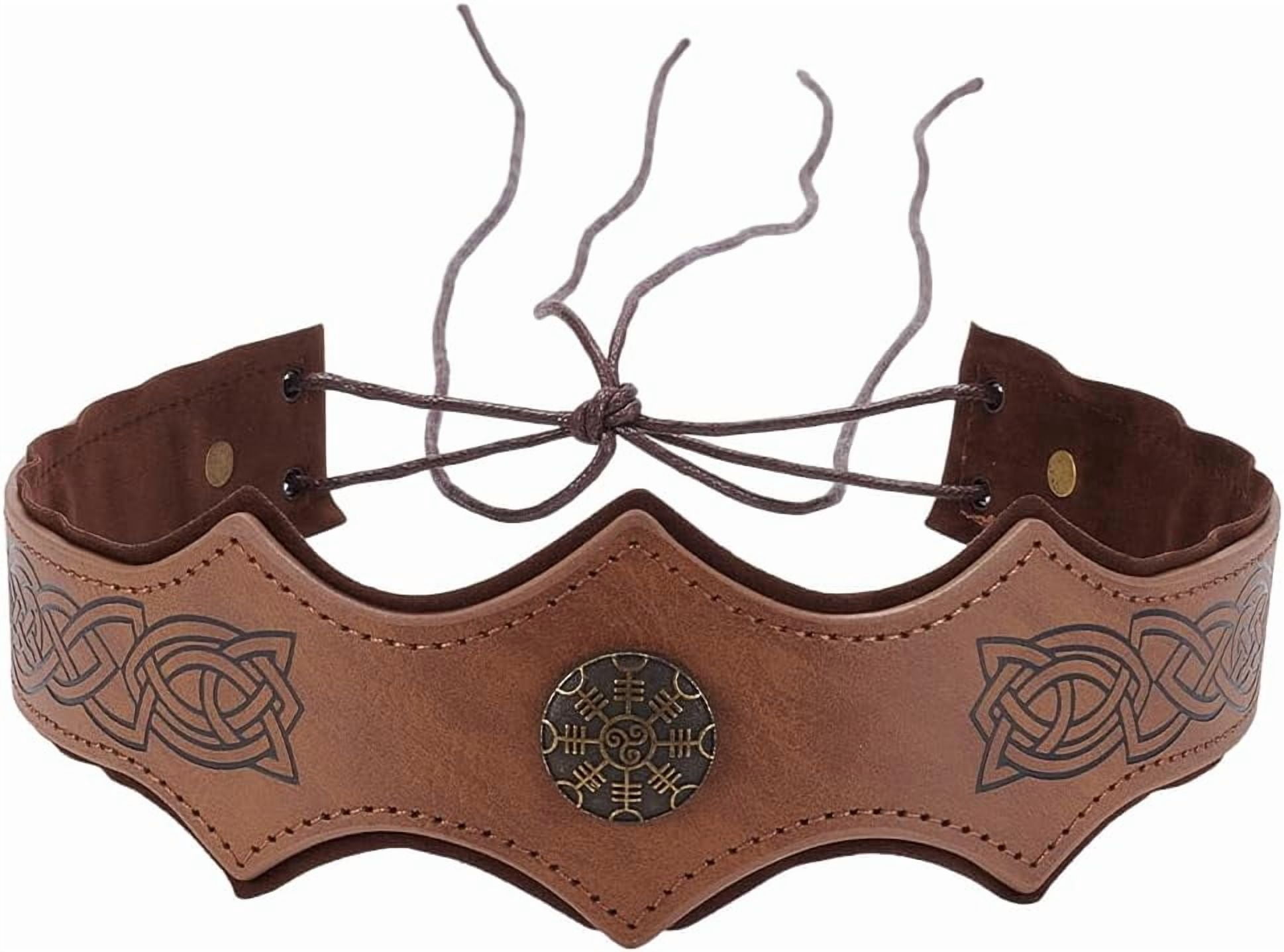 Embossed Vintage PU Leather Headband Brown Medieval Retro Headpiece ...