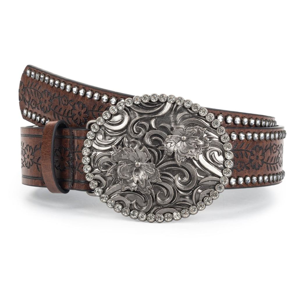 Embossed Waist Belt PU Waist Strap With Ornamental Flower Buckles For ...