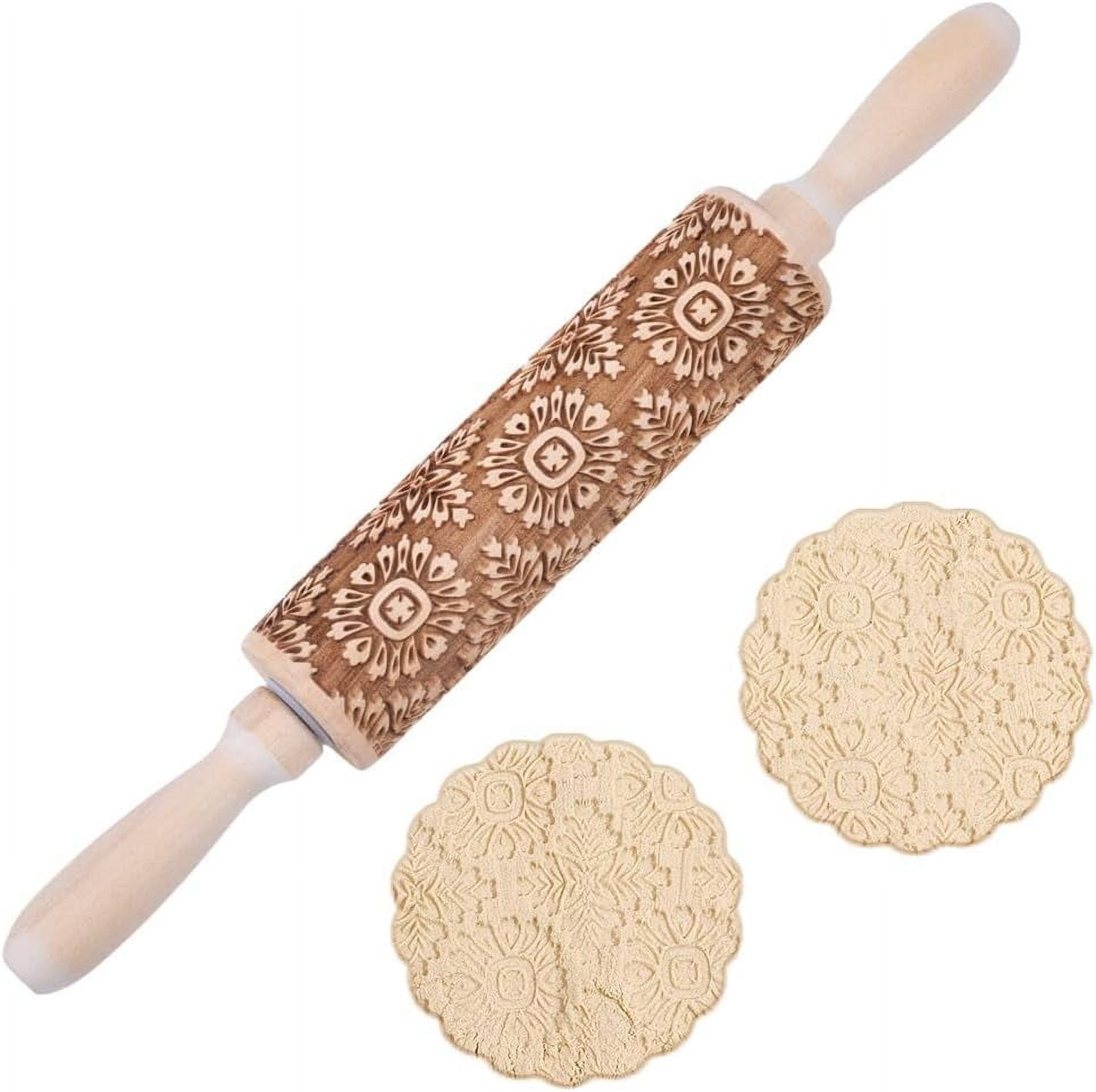 Embossed Wooden Rolling Pin Flower Print 35cm Rolling Pin for Baking ...
