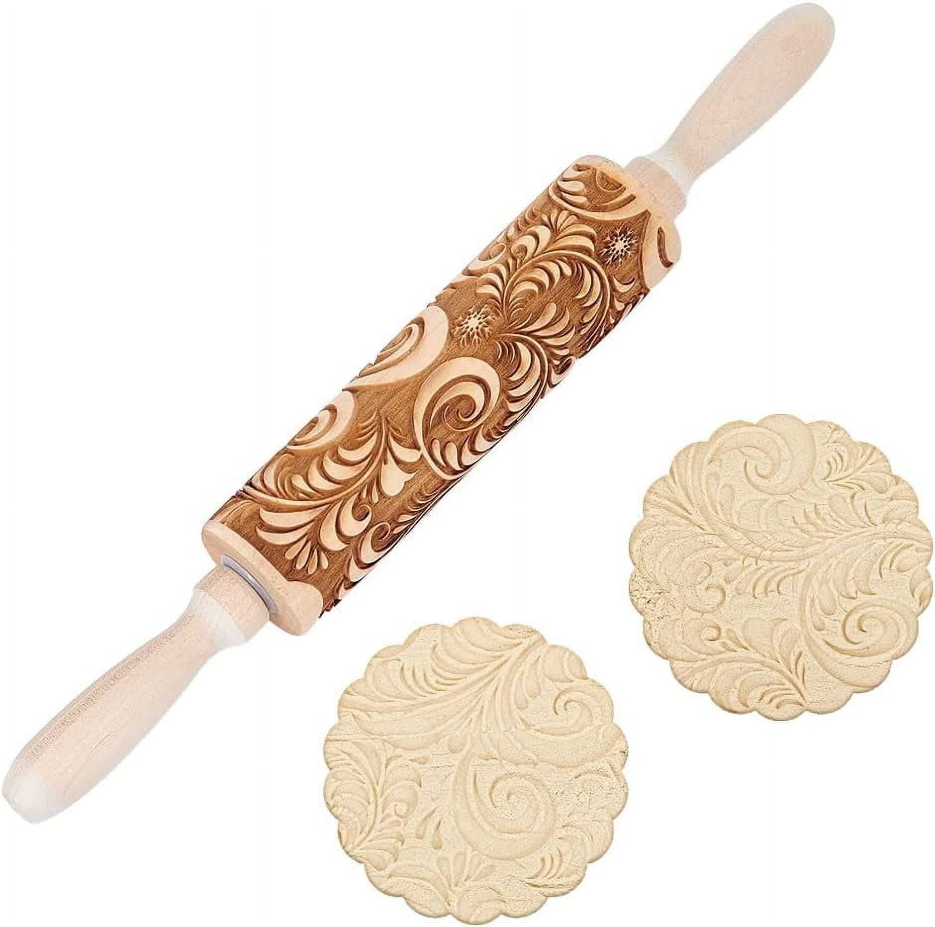Embossed Wooden Rolling Pin Snowflake Rattan 35cm Rolling Pin for ...