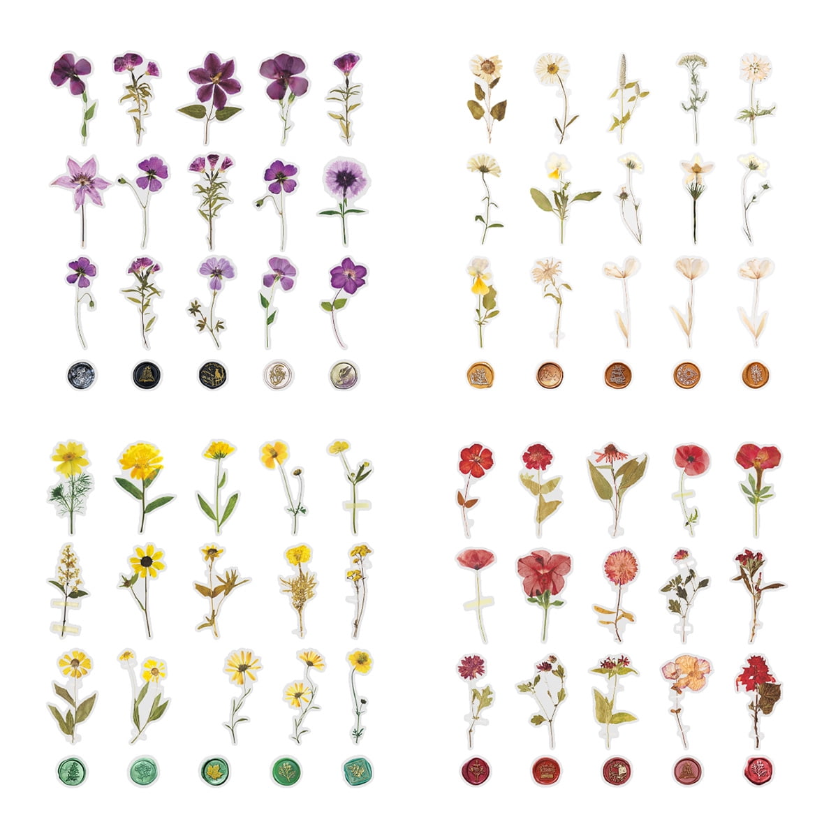 Embossed theme Sticker Set Dried Flower Resin Sticker Scrapbook ...