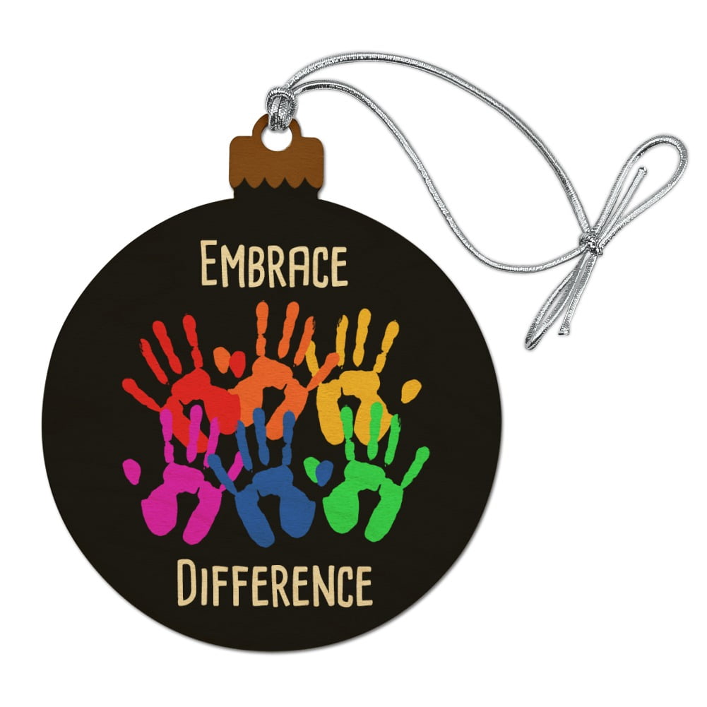 Embrace Difference Autism Hand Prints Wood Christmas Tree Holiday ...