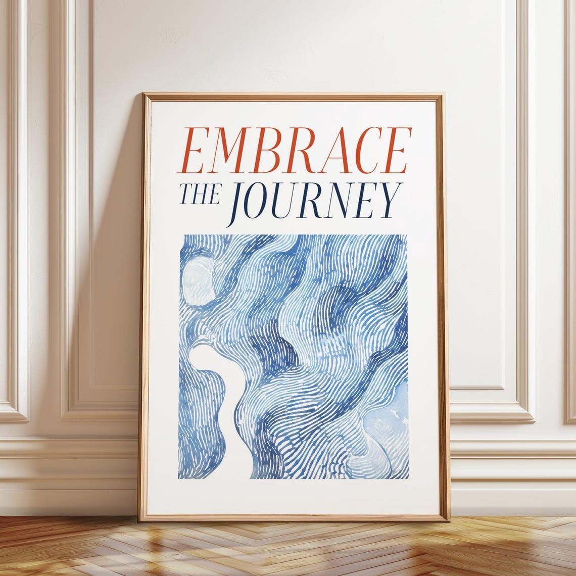 Embrace The Journey Quote Wall Art Poster - Inspirational Blue Abstract ...