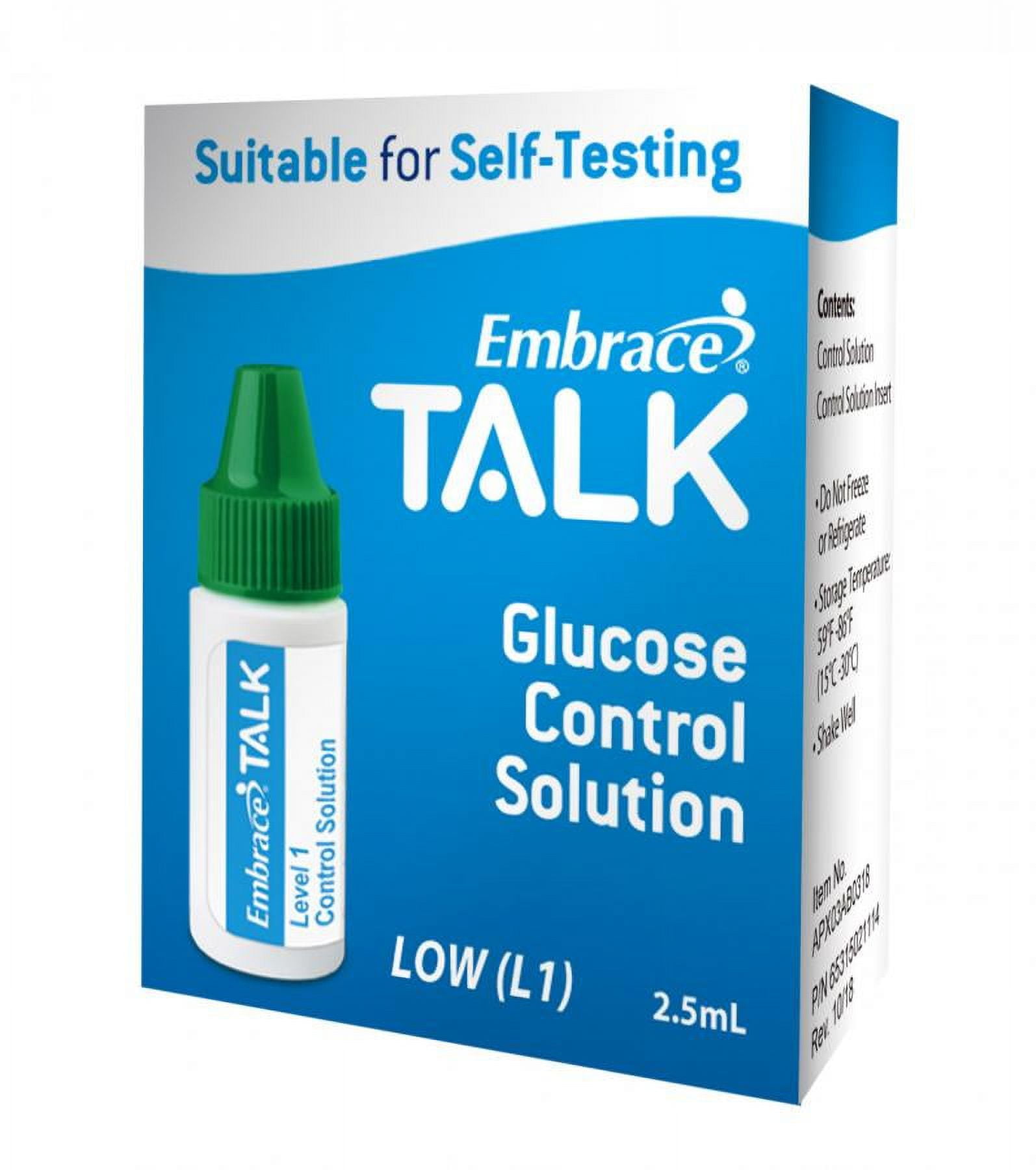 Embrace TALK Diabetic Use Blood Glucose Control Solution, Low (L1), 2.5 ...