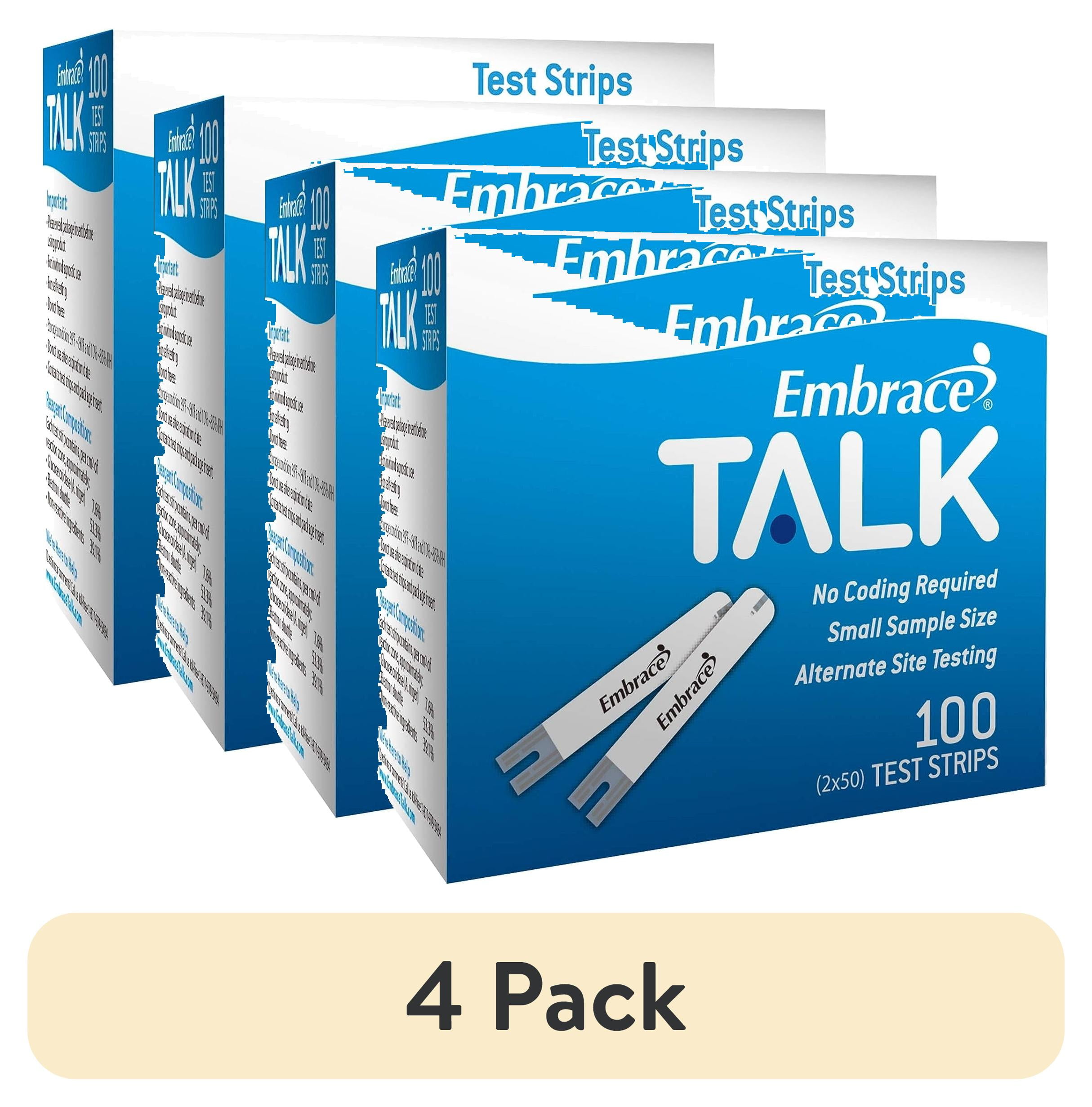 (4 pack) Embrace TALK Blood Glucose Test Strips, Box of 100 - Walmart.com