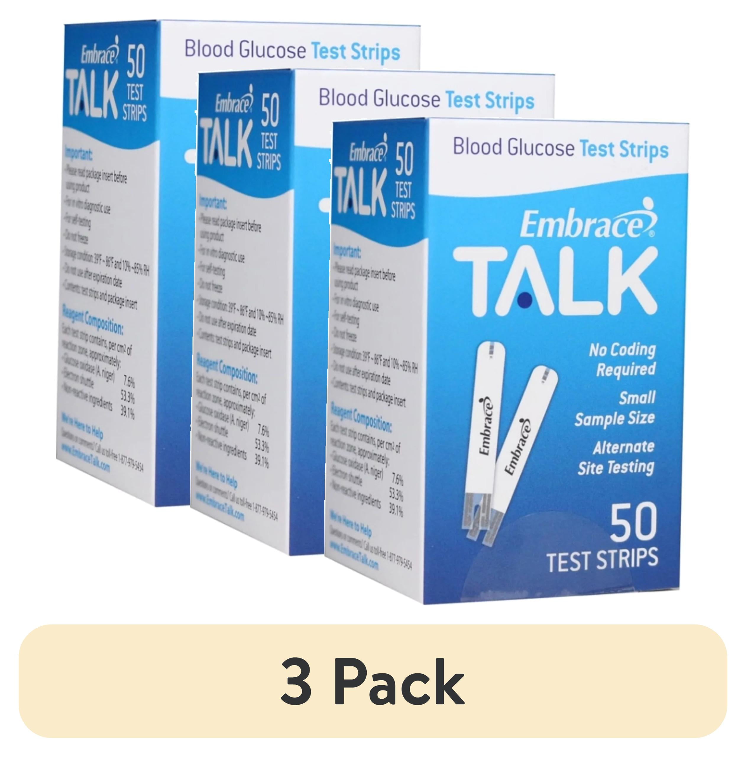 (3 pack) Embrace TALK Blood Glucose Test Strips, Box of 50 - Walmart.com