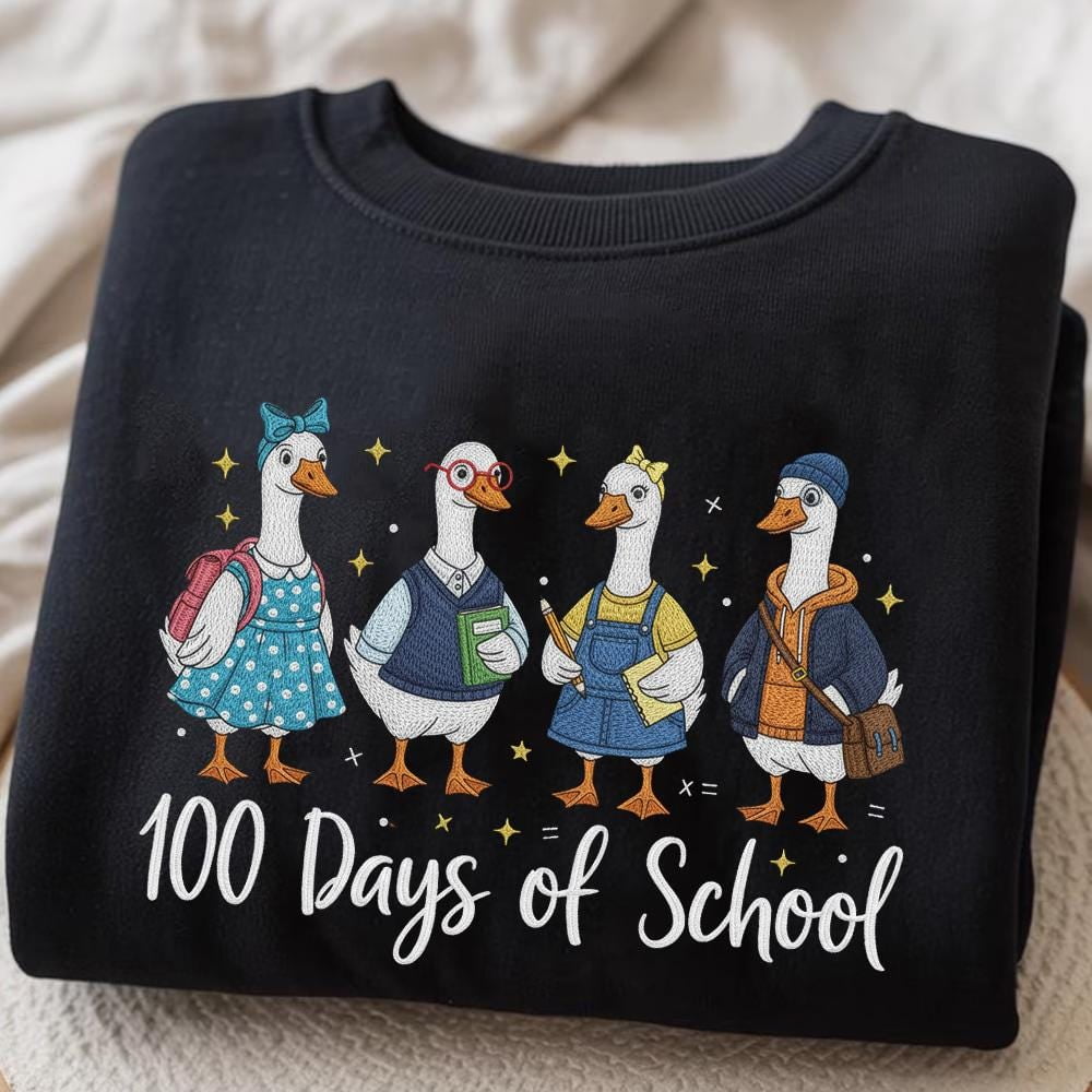 Embroidered 100 Days of School Goose Sweatshirt, Funny Goose Teacher T ...