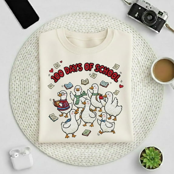Embroidered 100 Days of School Sweatshirt, Funny Goose Crewneck ...