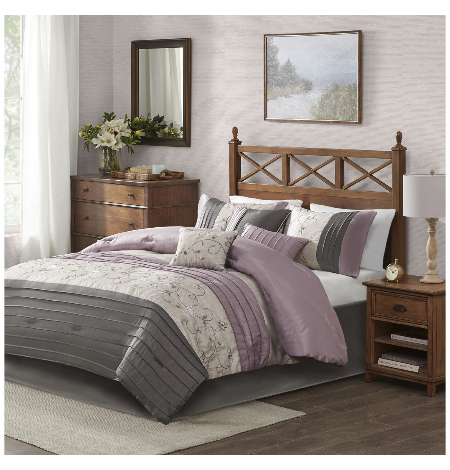 Embroidered 7 Piece Comforter Set Purple Queen - Walmart.com
