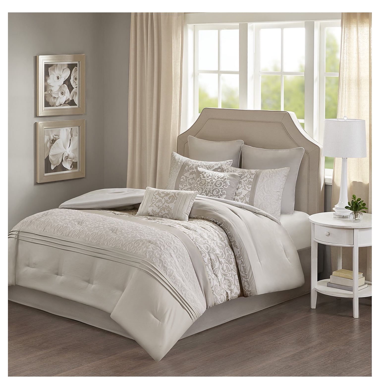 Embroidered 8 Piece Comforter Set Neutral King - Walmart.com