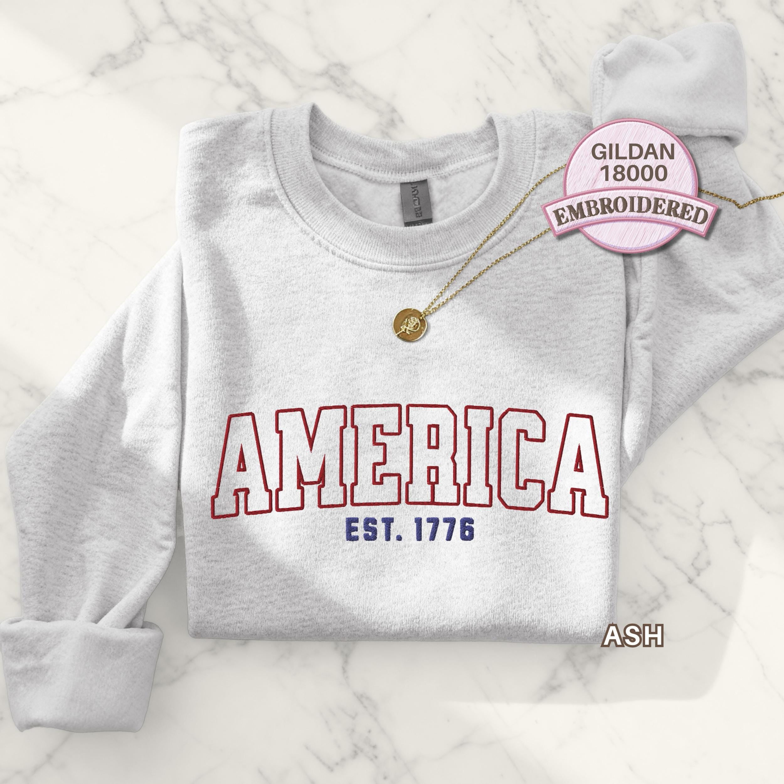 Embroidered America Sweatshirt EST 1776 USA Pullover Vintage College ...