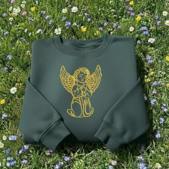 Embroidered Angel Outline Sweatshirt – Golden Angel Pullover Gift ...