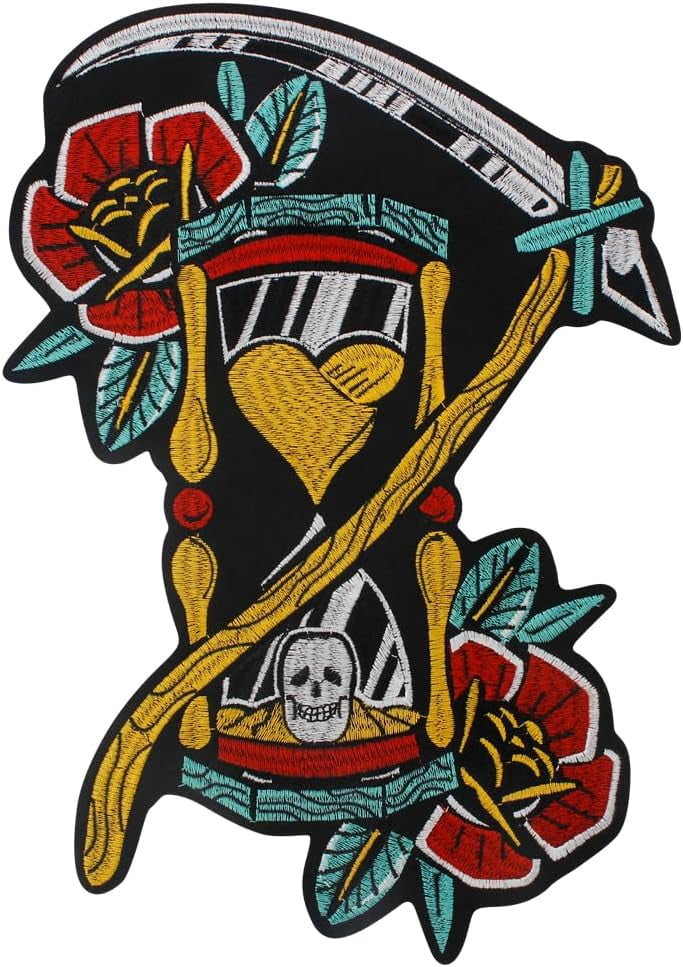 Embroidered Applique with Hourglass and Flower Design Iron on Sew on ...