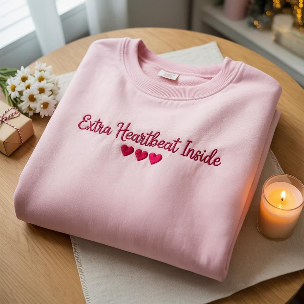 Embroidered Baby Announcement Sweatshirt, Extra Heartbeat Inside Shirt ...