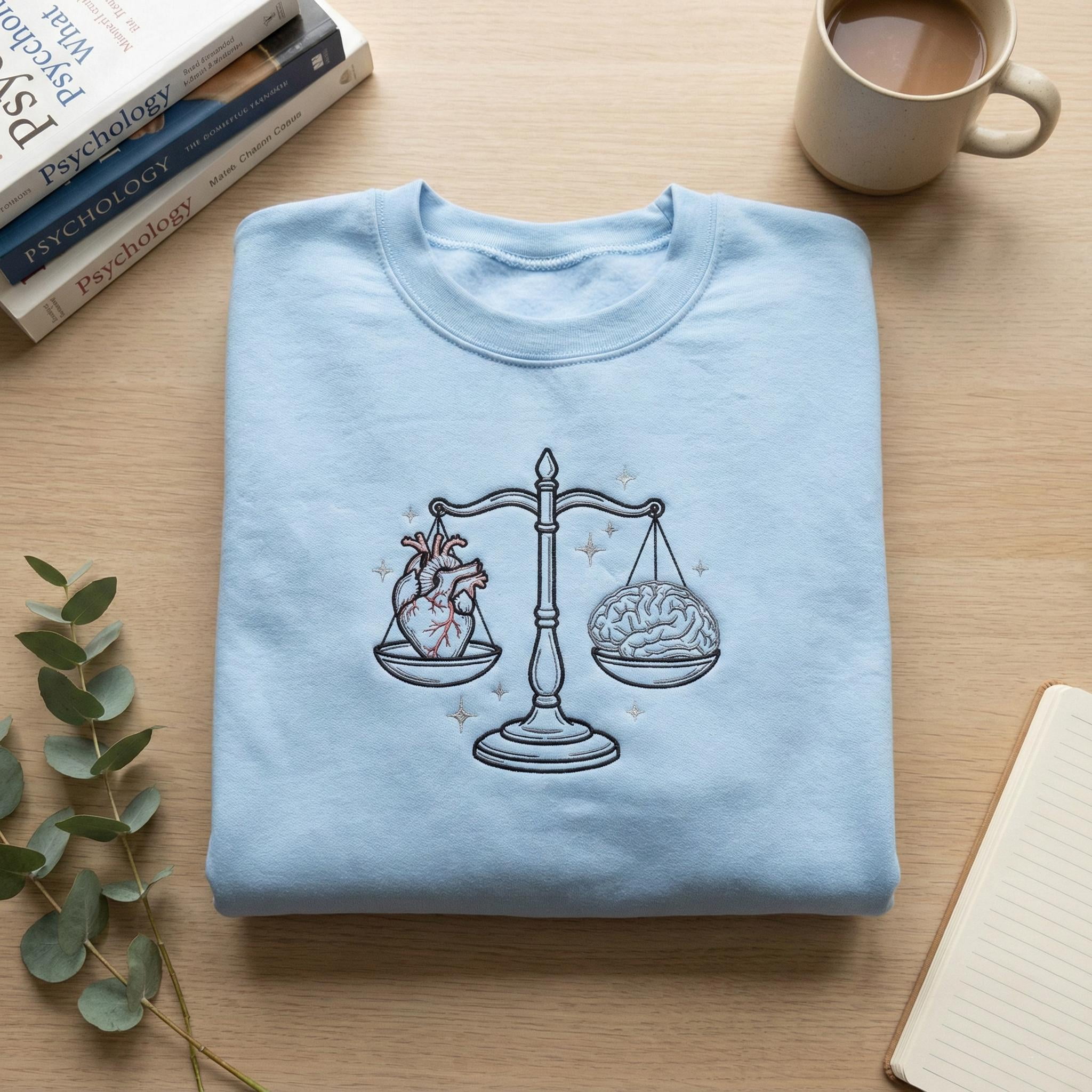 Embroidered Balance Scale Sweatshirt, Heart And Brain Hoodie ...