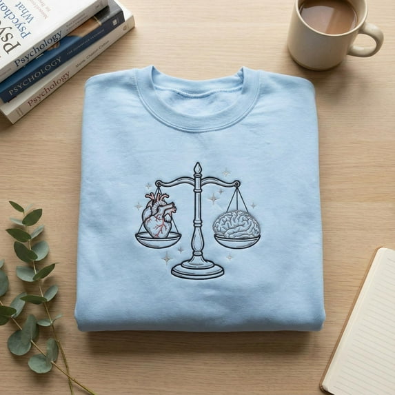 Embroidered Balance Scale Sweatshirt, Heart And Brain Hoodie ...