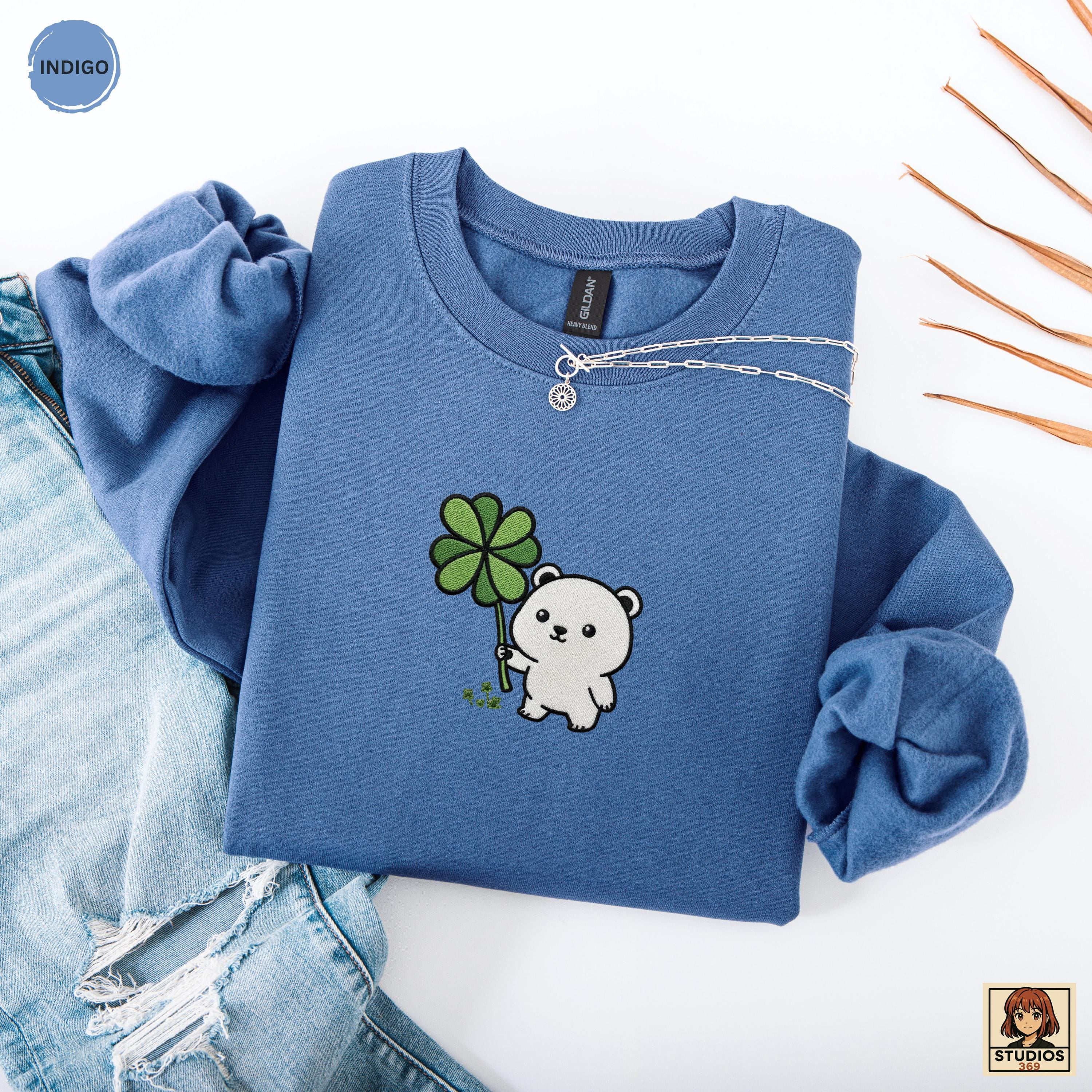 Embroidered Bear Lucky Clover Sweatshirt | Cute Kawaii Shirt | Cozy ...