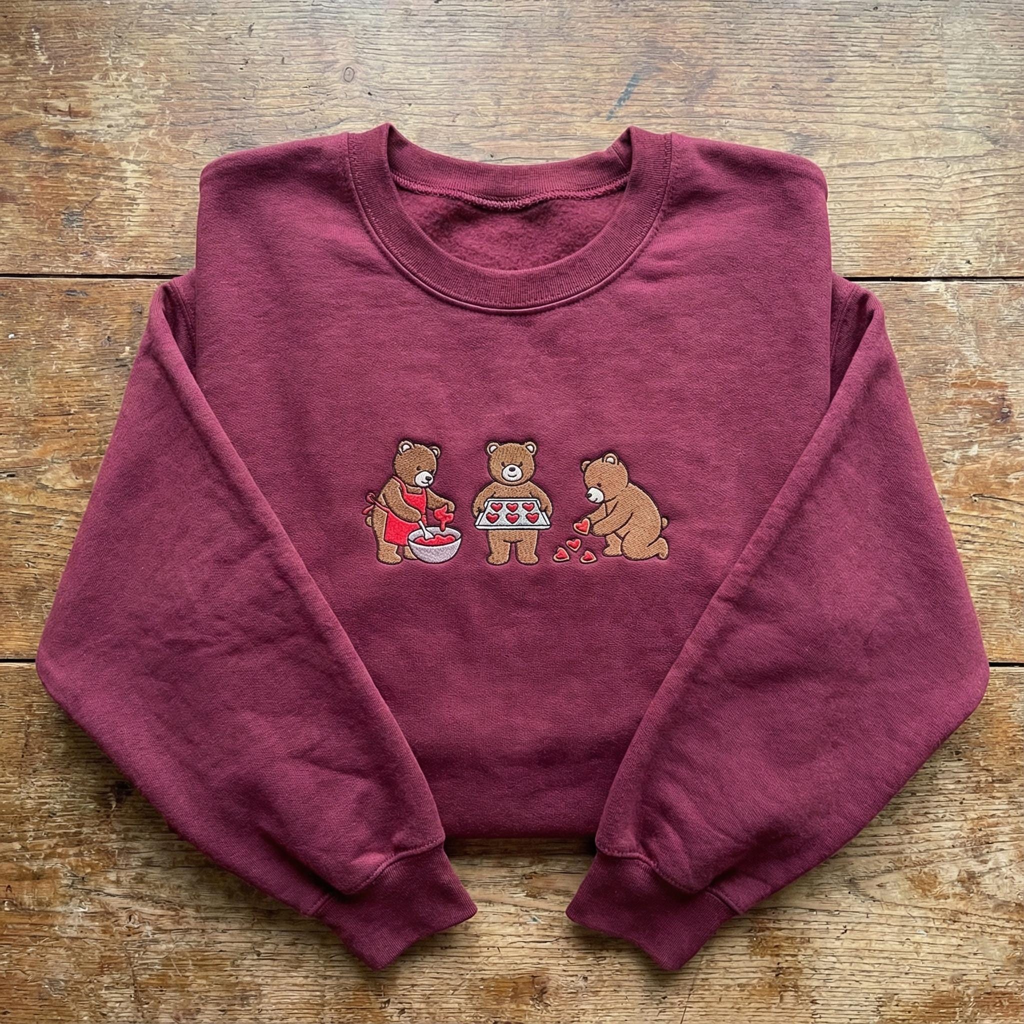 Embroidered Bear Sweatshirt, Cute Valentine's Day Crewneck, Baking ...