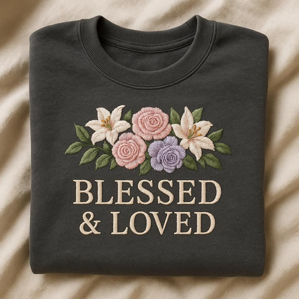 Embroidered Blessed & Loved Sweatshirt, Floral Christian Crewneck ...