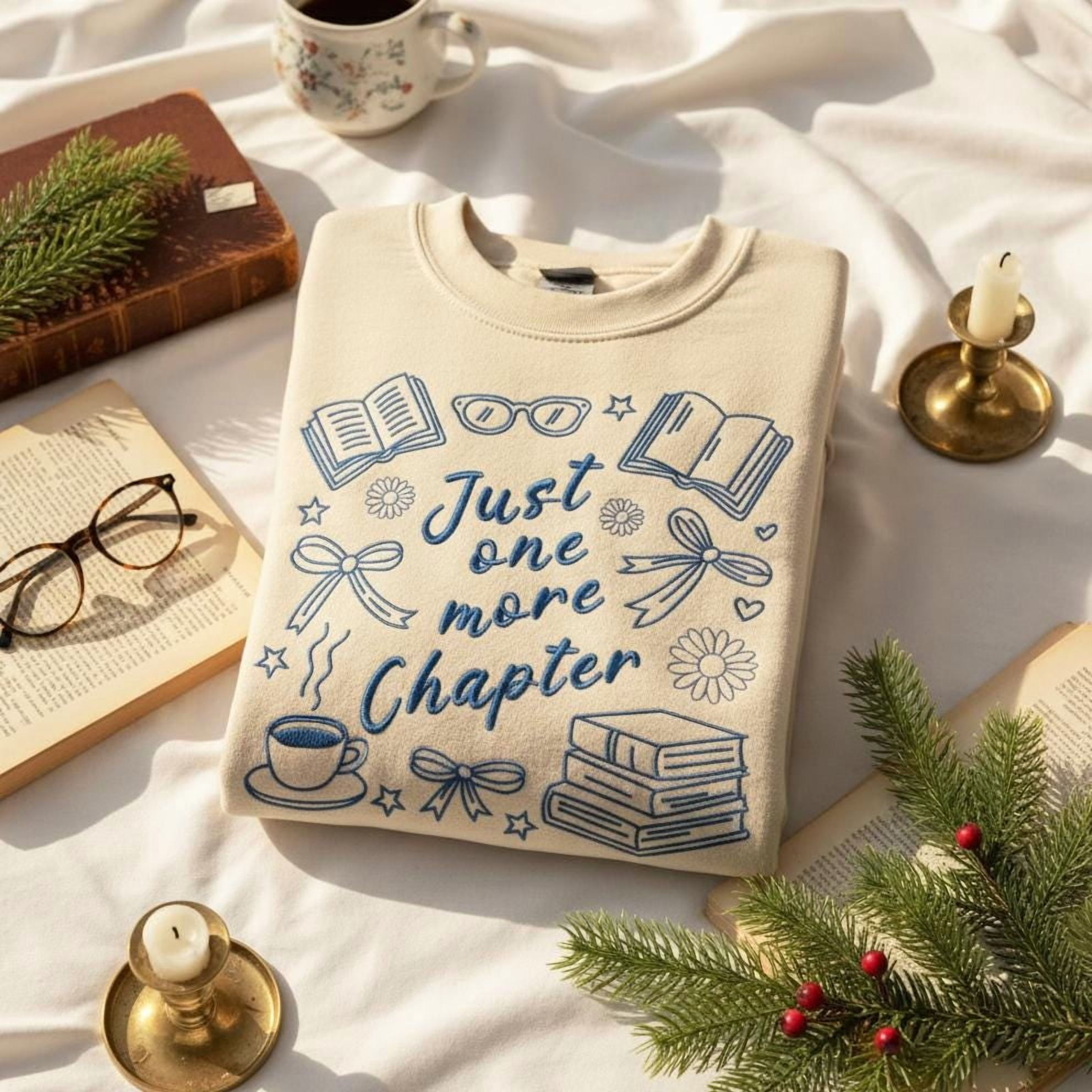 Embroidered Book Lover Sweatshirt, Just One More Chapter Crewneck ...