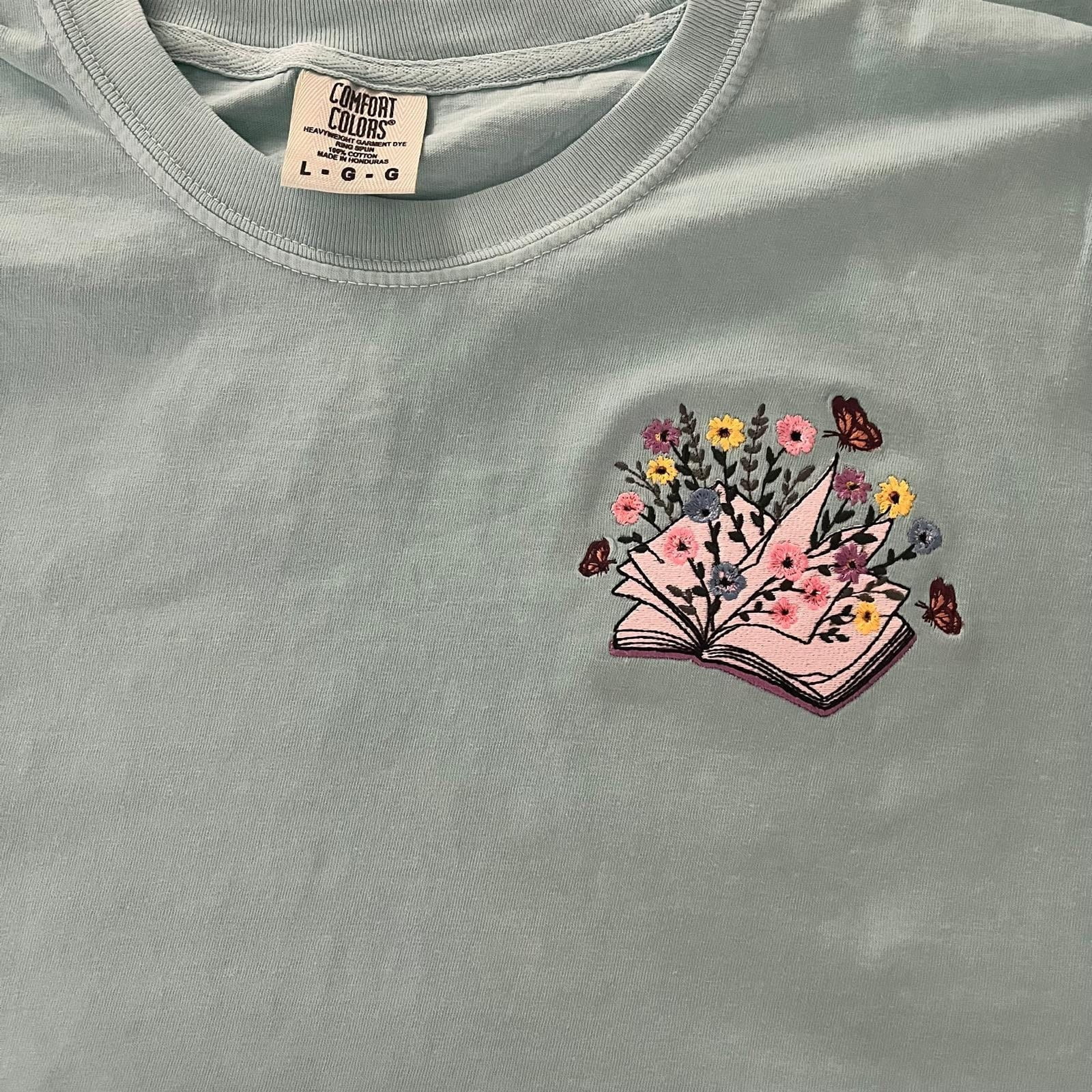 Embroidered Book Tee Shirt, Floral Book Lover Shirt, Book Club T-Shirt ...