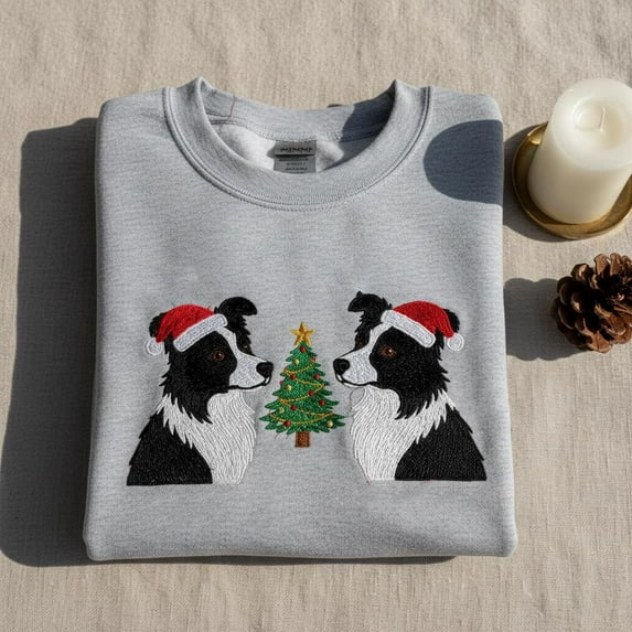 Embroidered Border Collie Christmas Tree Sweatshirt, Couple BC Dog ...