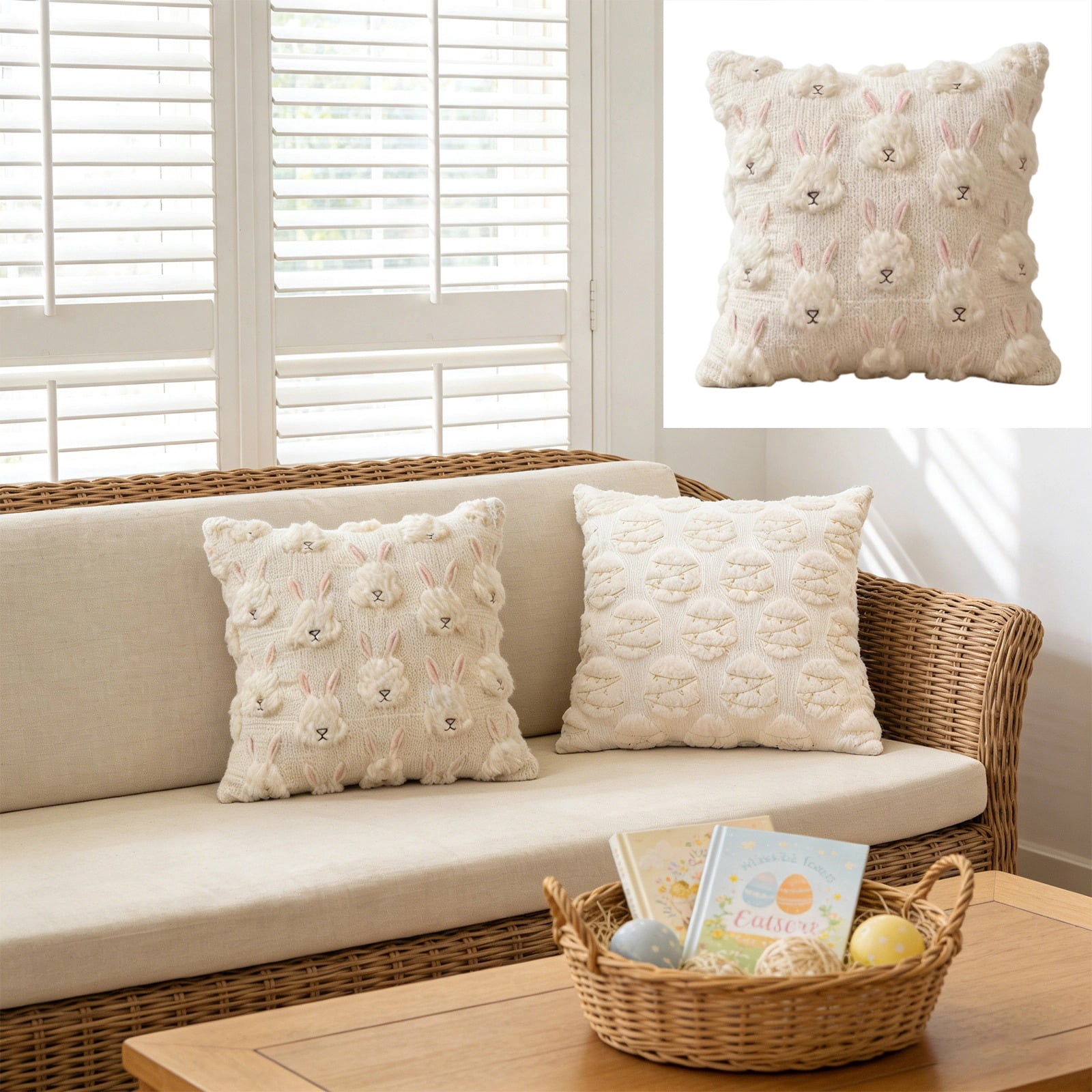 Embroidered Bunny Throw Pillow Cover, Luxurious Fuzzy Design For Sofa ...