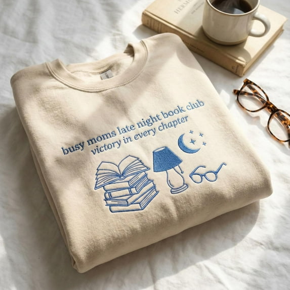 Embroidered Busy Moms Book Club Sweatshirt, Doodle Style Bookish Mother ...