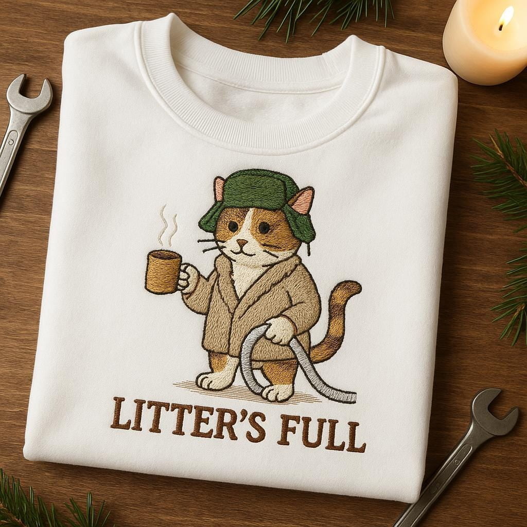 Embroidered Calico Cat Sweatshirt, Litter's Full Funny Quote, Feline in ...