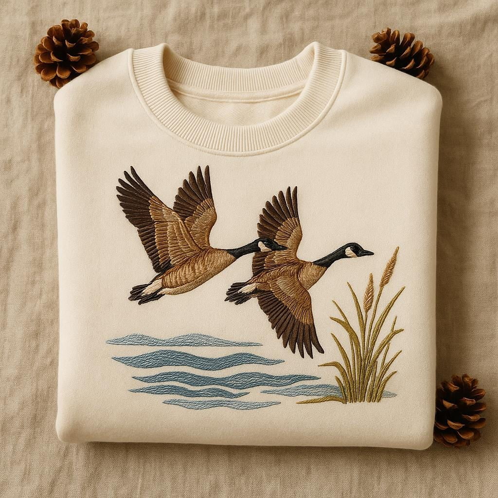 Embroidered Canada Goose Sweatshirt, Flying Geese Nature Hoodie ...