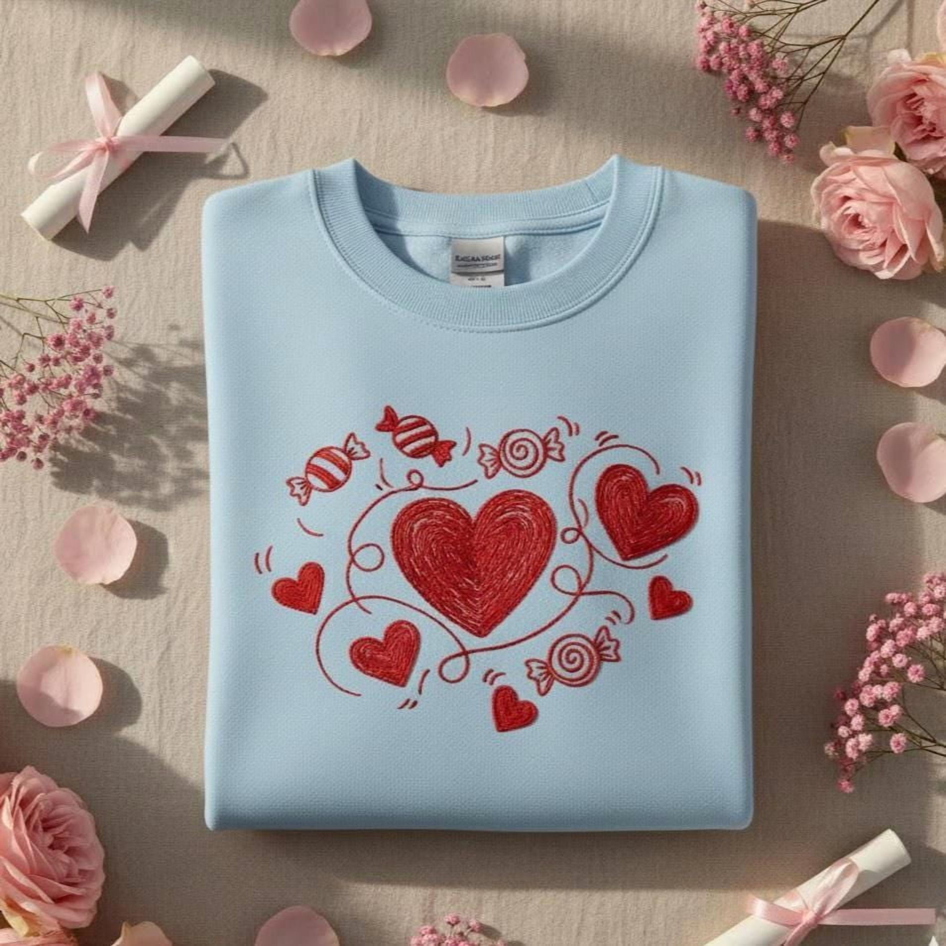 Embroidered Candy Heart Flying Sweatshirt Valentine’s Day Gift Cute ...