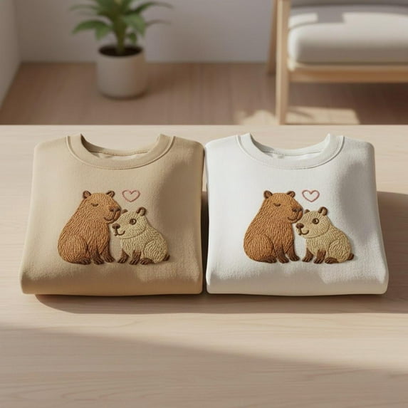 Embroidered Capybara Couple Sweatshirt, Valentine Shirt, Couple Gift ...