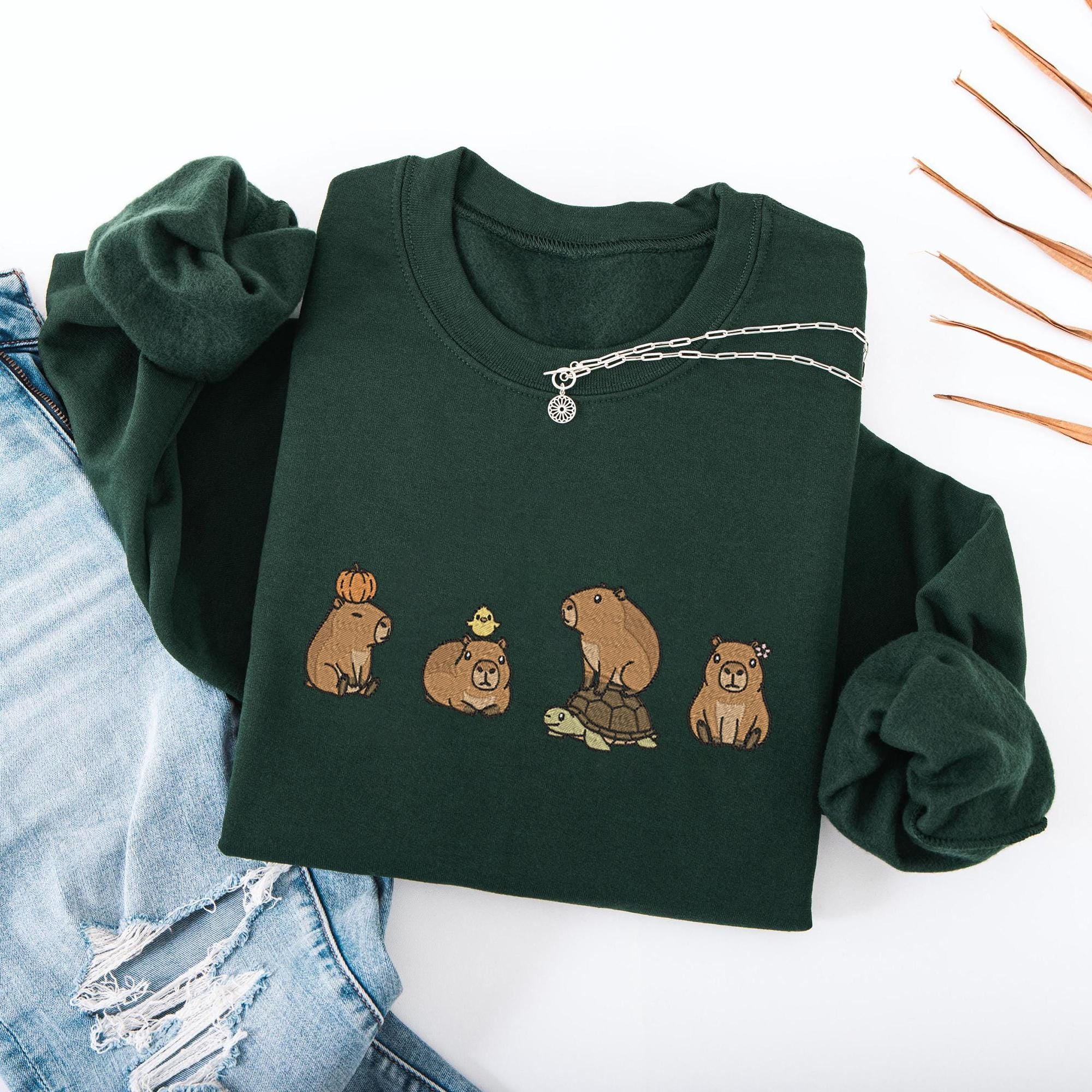Embroidered Capybara Sweatshirt, Cute Capybara Animal Embroidered ...