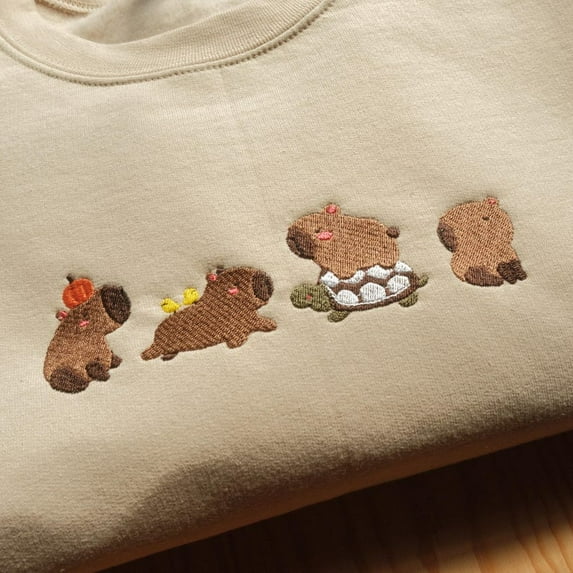 Embroidered Capybara Sweatshirt, Cute Capybara Animal Embroidered ...